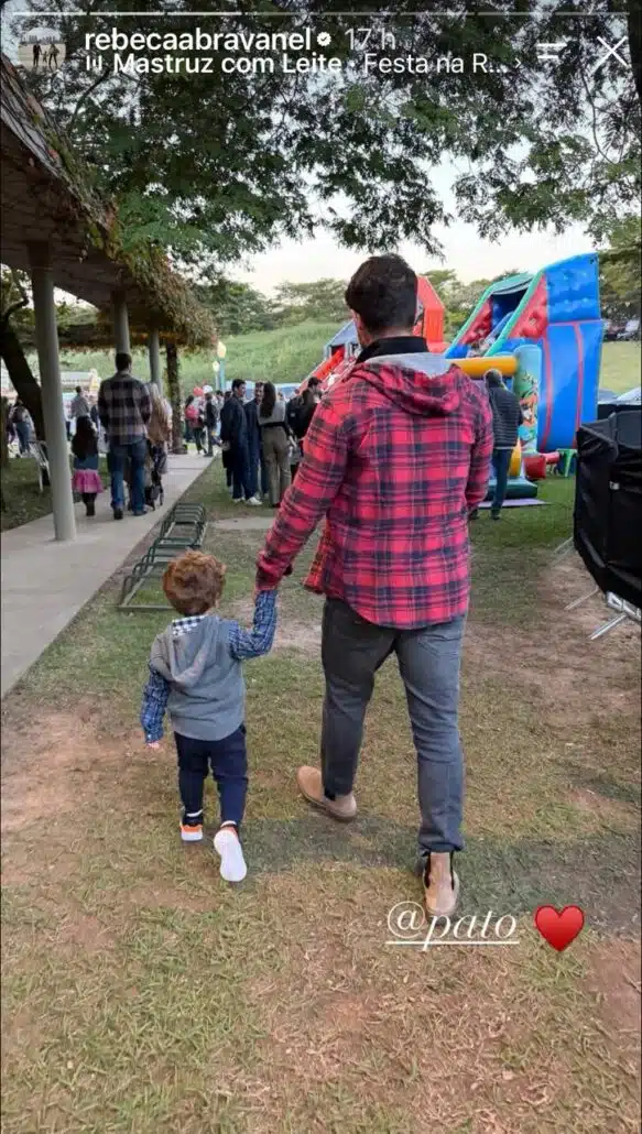 Rebeca e Alexandre Pato mostram o filho em festa junina